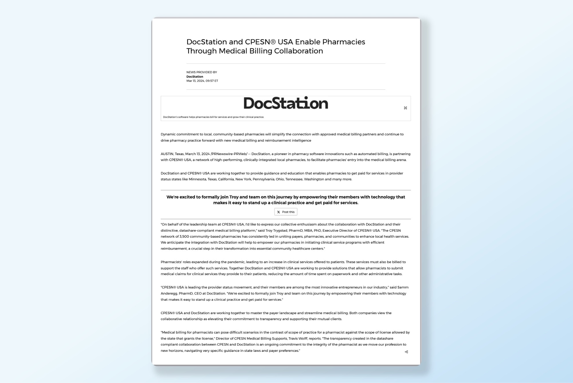 DocStation and CPESN USA Announce Collaboration | CPESN